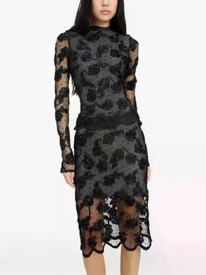 ROTATE BY BIRGER CHRISTENSEN Sheer Floral Appliqué High Neck Long Sleeve Top
