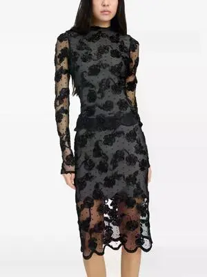 ROTATE BY BIRGER CHRISTENSEN Sheer Floral Appliqué High Neck Long Sleeve Top - Black