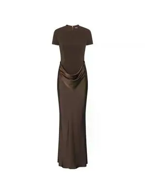 ROTATE BY BIRGER CHRISTENSEN Capsleeve Draped Maxi Dark
