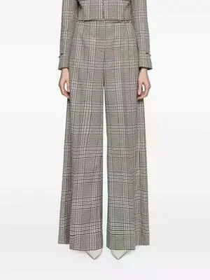 NISSA Checked Tailored Wide-leg Trousers - Neutrals