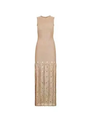 Oscar De La Renta Pineapple Fringe Metallic Jersey Dress - Neutrals