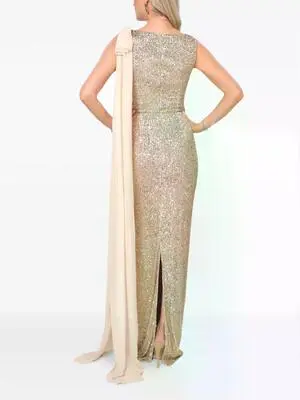 ROSERRY Sequin Embellished Maxi Dress With Bow Detail - Gold