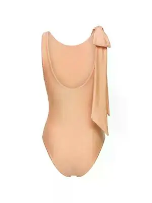 Chloé Bow-detail Logo-print Swimsuit - Neutrals