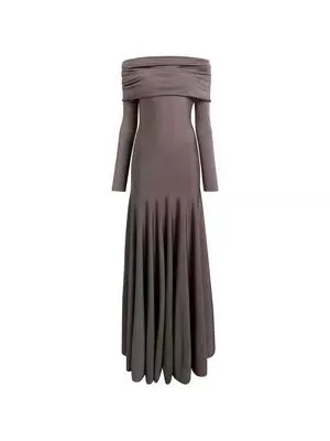 Khaite Genesis Off-the-shoulder Maxi Dress - Grey