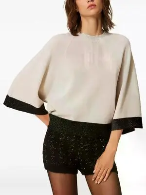 TWINSET Lurex-knit Raglan-sleeve Sweater - Neutrals