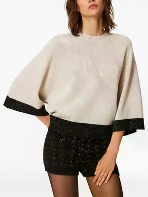 TWINSET Lurex-knit Raglan-sleeve Sweater - Neutrals