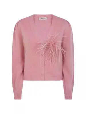 TWINSET Feather-embellished Puffed-sleeve Cardigan