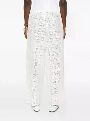 Posse Harriet Eyelet-embroidered Wide Leg Trousers - White