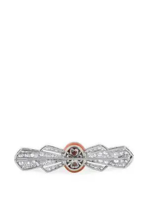 LB EXCLUSIVE Coral And Diamond Bar Brooch - Silver