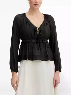 GAUDI Ruffled Tie-fastening Blouse - Black