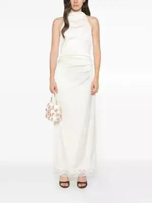 ROTATE BY BIRGER CHRISTENSEN Lace-trim Ruched Halterneck Maxi Dress - Neutrals