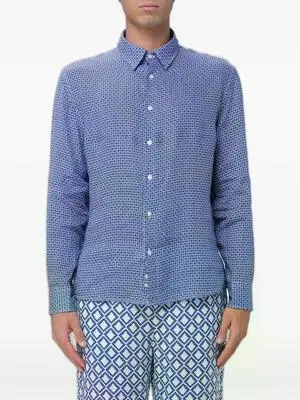 PENINSULA SWIMWEAR Luna Geometric-print Linen Shirt - Blue