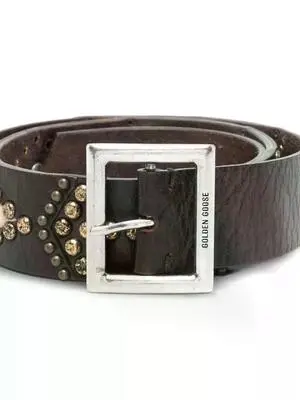 GOLDEN GOOSE Stud Embellishment Leather Belt - Brown