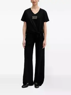 GAUDI Logo Embellished Knot Detail V-neck T-shirt - Black