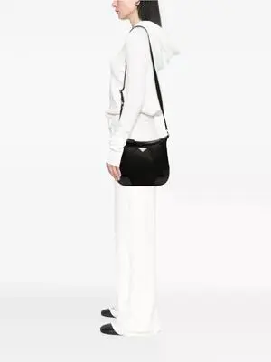 Prada Tessuto Leather Trimmed Zip Top Crossbody Bag