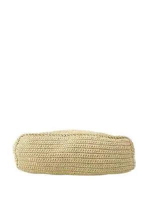 Prada 2013-2026 Large Raffia Effect Crochet Embroidered Logo Tote Bag