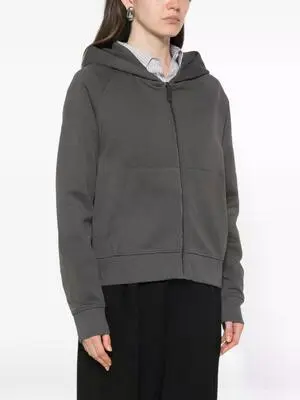 Max Mara Zip-up Hoodie With Ribbed Knit Detailing - Grey
