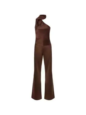 Pinko Long Satin Jumpsuit With Sash - Brown
