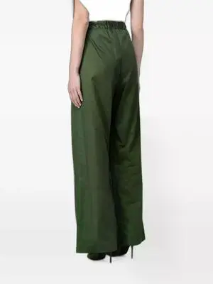 HANITA Pleated-detail Cotton Palazzo Pants - Green
