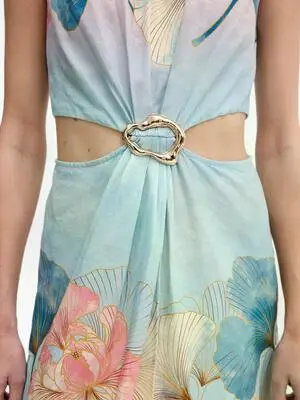 GAUDI Floral Print Cut-out Midi Dress