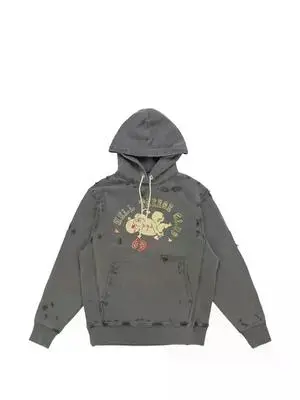 HTC LOS ANGELES Distressed Graphic-print Hoodie - Black