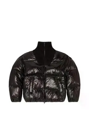 DIESEL® Ripstop Down Puffer Jacket With Ribbed Collar - Black