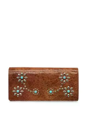 HTC LOS ANGELES Flower-studded Leather Wallet - Brown