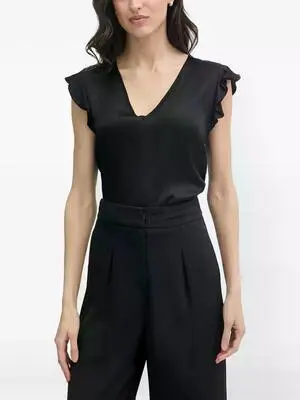 GAUDI Ruffle-sleeve V-neck Top - Black