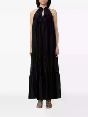 HANITA Tiered Floral Appliqué Maxi Dress - Black