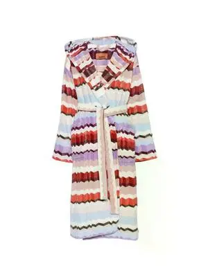 Missoni Zigzag-pattern Hooded Cotton Bathrobe - Red