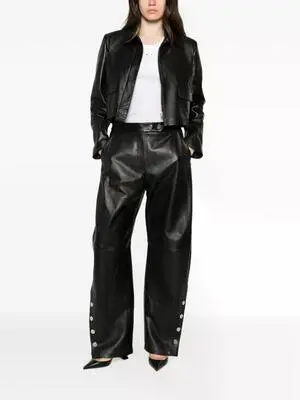Sportmax Leather Wide Leg Button-detailed Trousers