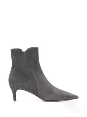 GIANVITO ROSSI Suede Pointed Toe Zip Up Kitten Heel Boots - Grey