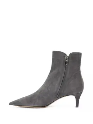 GIANVITO ROSSI Suede Pointed Toe Zip Up Kitten Heel Boots - Grey