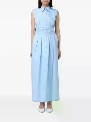 HANITA Sleeveless Pleated Shirt Maxi Dress - Blue