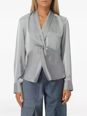 HANITA Twist-detail Crepe Blouse - Grey