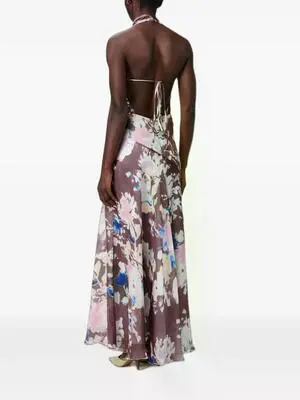 HANITA Floral Print Halterneck Maxi Dress