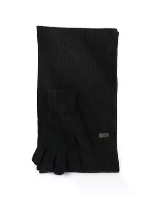 Barbour Logo-plaque Ribbed Scarf And Gloves Set - Black