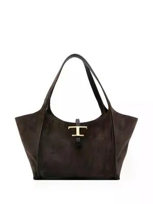 TOD'S Small T Timeless Suede Tote Bag - Brown