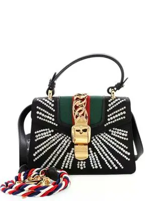 GUCCI Gucci Sylvie Top Handle Bag Crystal Embellished Satin Mini Satchel