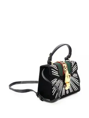 Gucci Sylvie Top Handle Bag Crystal Embellished Satin Mini Satchel