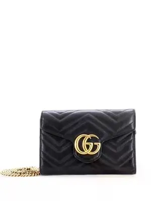 Gucci Gg Marmont Chain Wallet Matelasse Leather Mini Crossbody Bag - Black