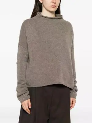 LISA YANG Ribbed Knit High-neck Jumper - Brown