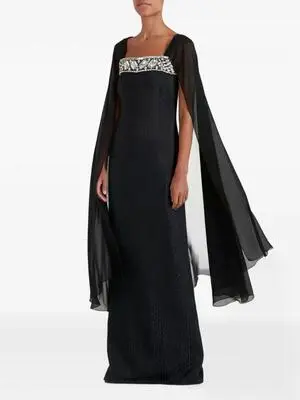 TEMPERLEY LONDON Pyramus Crystal-embellished Cape Gown Maxi Dress - Black
