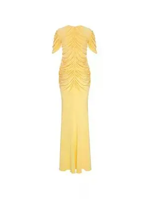 V:PM ATELIER Canary Ruched Draped Maxi Dress - Yellow