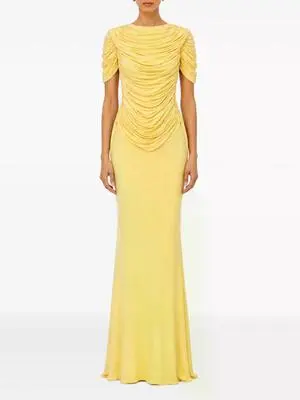 V:PM ATELIER Canary Ruched Draped Maxi Dress - Yellow
