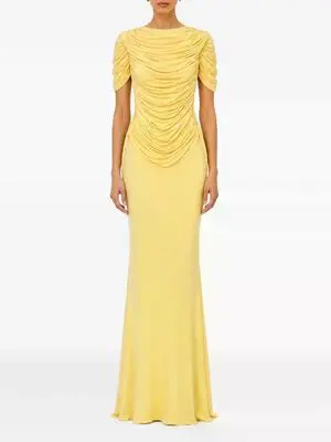 V:PM ATELIER Canary Ruched Draped Maxi Dress - Yellow