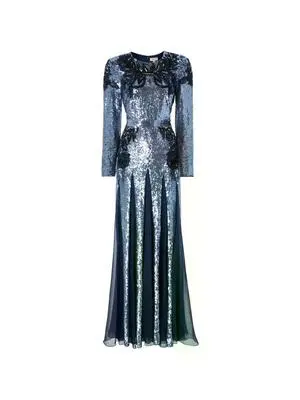 TEMPERLEY LONDON Porta Floral-embroidered Maxi Dress - Blue