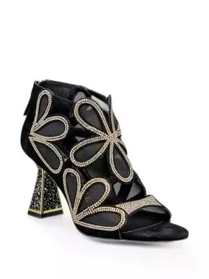 KAT MACONIE Crystal-embellished Floral-patch Sandals - Black
