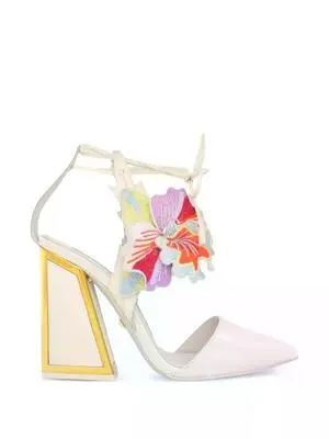 KAT MACONIE Amanza Floral-appliqué Lace-up Pumps - Neutrals