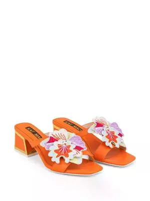 KAT MACONIE Eve Floral Appliqué Block Heel Sandals - Orange
